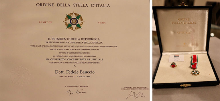 Fedele Bauccio Honored by Italian President and Consul General